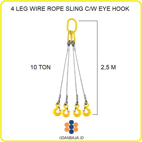 Jual 4 LEG WIRE ROPE SLING C/W EYE HOOK CAP 10 TON X 2,5 M (SELING 4 ...