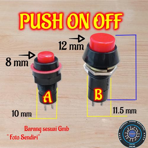 Jual Tombol Push on off button merah A 8 mm B 12 mm saklar push button ...