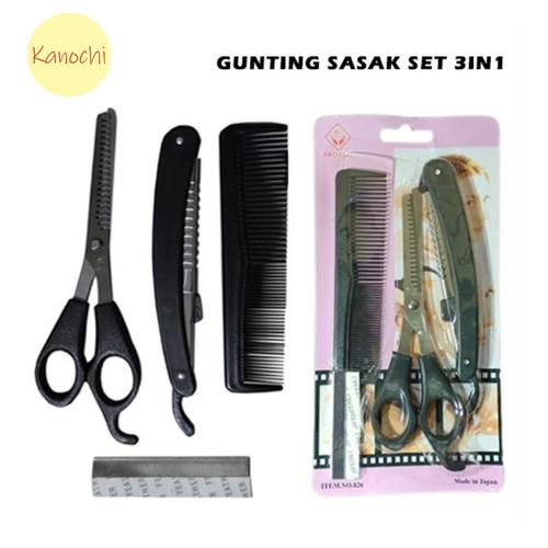 Jual Gunting Sasak Set 3 in 1 3pcs 3in1 + Pisau Alat Cukur Lipat ...