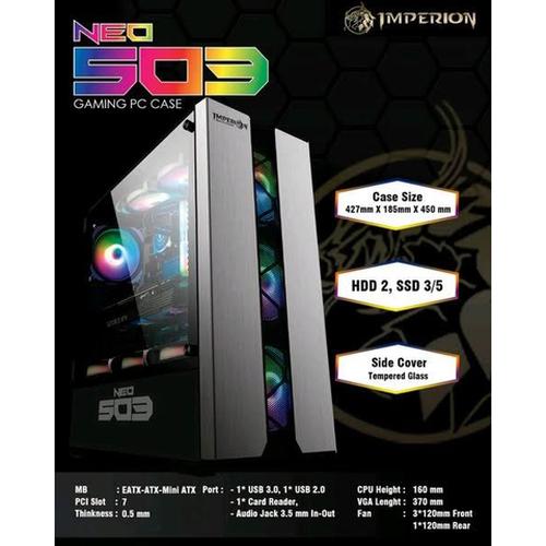 Jual Pc case imperion atx glass free 4 fan rgb neo 503-Casing komputer ...