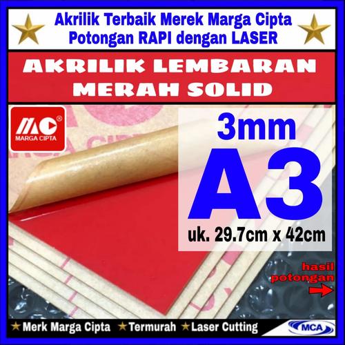 Jual AKRILIK lembaran MERAH SOLID 3mm A3 / Marga cipta / Acrylic ...