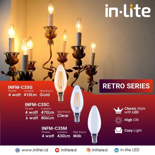 Jual LAMPU FILAMENT FILAMEN LED CANDLE 4W 6W E14 INFM-C35 INLITE - 4W ...