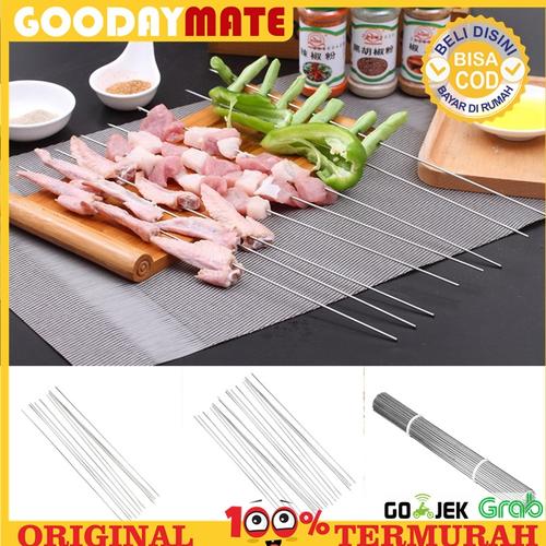 Jual Alat Tusuk Sate BBQ Needle Reusable Stainless Steel Round 33cm 100 ...
