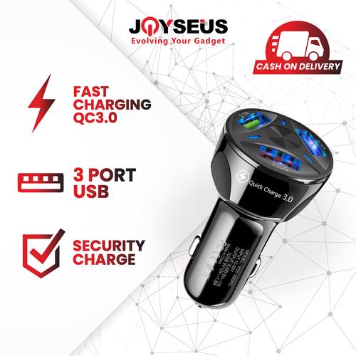 Jual JOYSEUS QC3.0 Car Charger 3 Port USB Fast 18W 3A Black - JM0013 ...