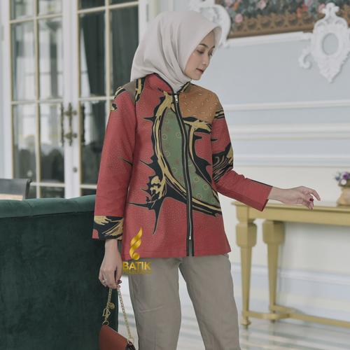 Jual ATASAN BATIK PRABUSENO WANITA MAHARANI MERAH BATIK KANTOR MODERN ...