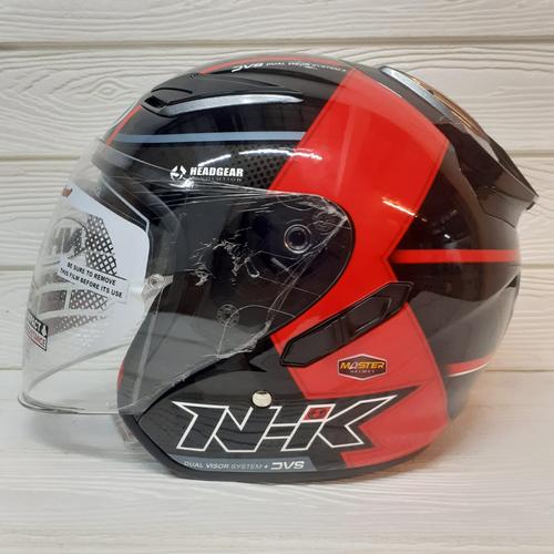 Jual HELM NHK R1 MOTIF NAPOLEON BLACK RED DOUBLE VISOR HALF FACE MERAH ...