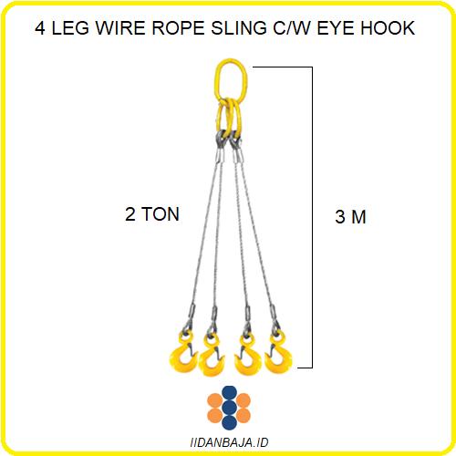 Jual 4 LEG WIRE ROPE SLING C/W EYE HOOK CAP 2 TON X 3 M ( SELING 4 KAKI ...