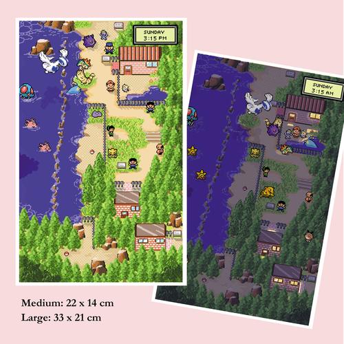 Jual Pokemon gold/silver art print (Johto route 34 - pixel art ...