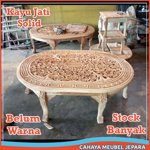 Jual Set Meja Kopi Oval ukir Kayu Jati Oshin Jepara Mentahan Harga ...