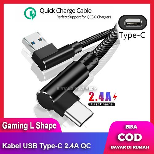 Promo Kabel Charger USB Type C Tipe Gaming Bentuk L 2.4A Quick Charge ...