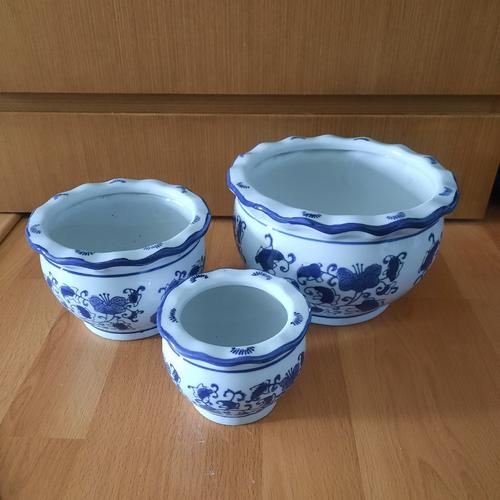 Jual Pot tanaman keramik model bulat set isi 3, ukuran 20,15,11cm ...