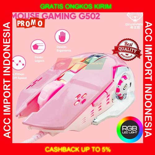 Jual Mouse Gaming Cewek Pink Lucu Wired Kabel LED RGB Ergonomis PC ...