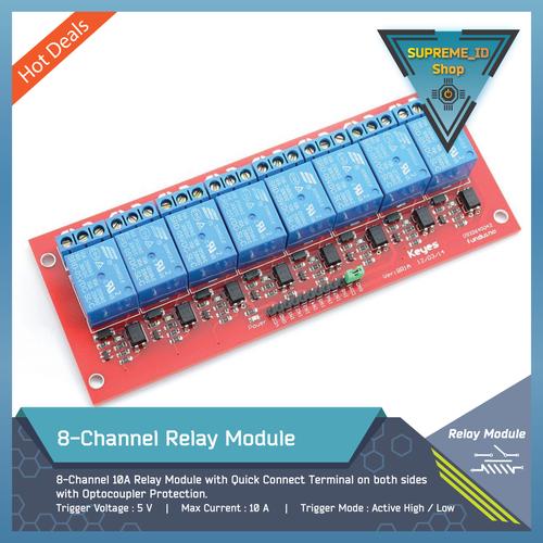 Jual 8-Channel Relay Module Optocoupler + Adjustable Hi/Lo Trigger - 5V ...