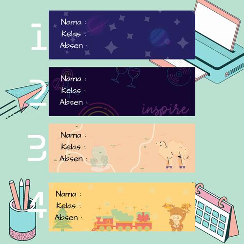 Jual (5 pcs) Stiker/Label Nama background Simple Lucu - 1 - Kab ...