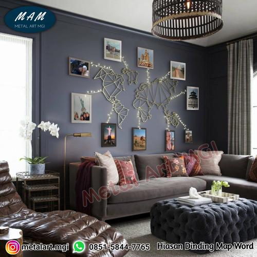 Jual hiasan dinding mewah word map line METAL WALL DECOR - L - Kab ...