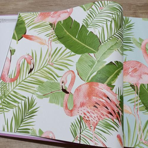 Jual Wallpaper Dinding Daun Tropical Flamingo putih biru Hitam - Hitam ...