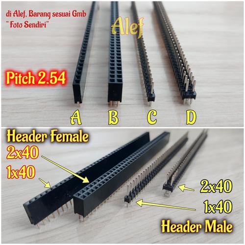 Jual Header male female 1x40 single double 2x40 pitch 2.54 dua baris ...
