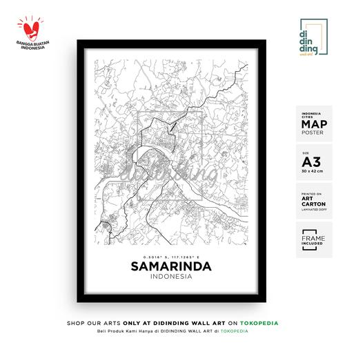 Jual Samarinda Map Art Peta Indonesia Modern A3 Simple Dekorasi Dinding ...
