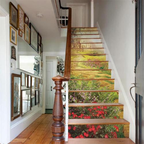 Jual Wallpaper Tangga 3D Custom Ritrama Glossy Taman Bunga Rumput 1M ...