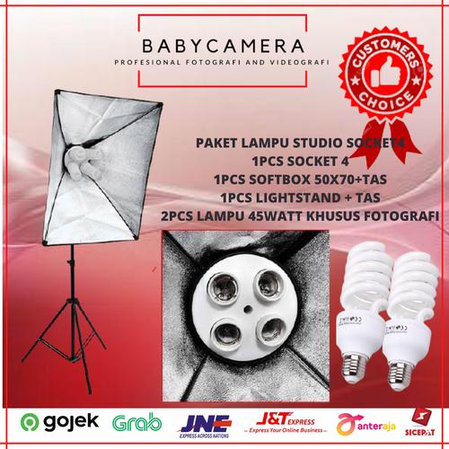 Jual Paket Lampu Studio 4socket + Light Stand + lampu Foto Studio ...