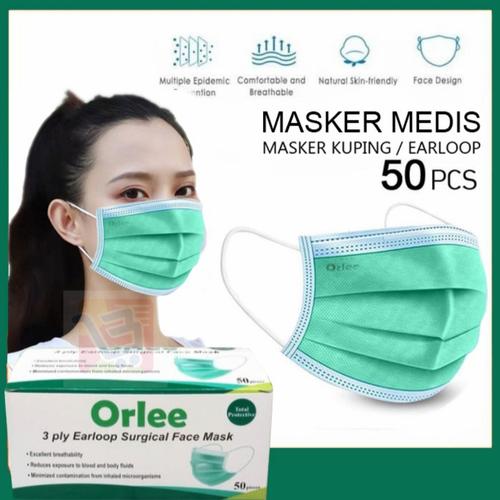 Jual Masker 3ply Orlee Surgical Hijau Green Medis Earloop Kemenkes ...
