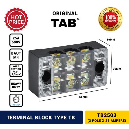 Promo Terminal Blok Kabel 25A x 3Pole Terminal Block TB2503 TAB ...