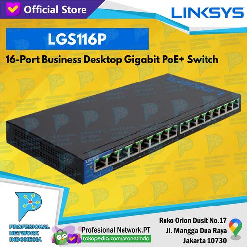 Promo Linksys LGS116P-AP 16-Port/16 Port Desktop Business Gigabit PoE ...