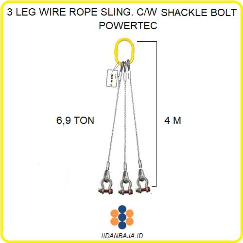 Jual 3 LEG WIRE ROPE SLING C/W SHACKLE BOLT. 6,9 TON X 4 M (SELING 3 ...