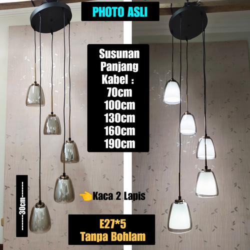 Jual Lampu Gantung Void Tangga 5 Lampu Kaca 2 Lapis - Kabel Max.4mtr ...