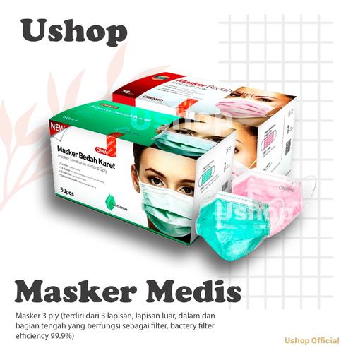 Jual Masker Medis Karet Hijau Pink 3PLY OneMed SurgicalMask BFE PFE VFE ...