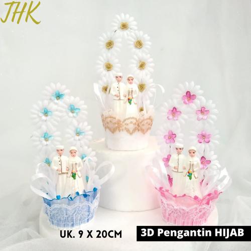 Jual 3D Hiasan Kue Background Cake Topper Pengantin Hijab Jilbab ...