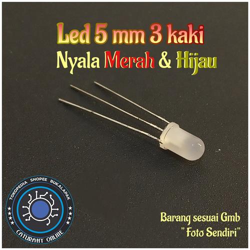 Jual led 5 mm 3 kaki merah Hijau nyala red green 5 mm 3 pin dua warna ...