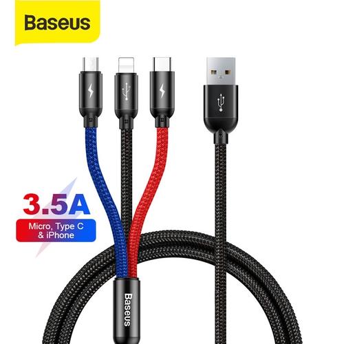 Jual KABEL DATA BASEUS PRIMARY COLORS 3IN1 MICRO+LIGHTNING+TYPE-C 3.5A ...