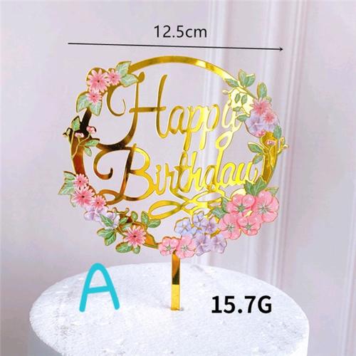 Jual cake topper happy birthday bunga akrilik/ topper birthday flower ...