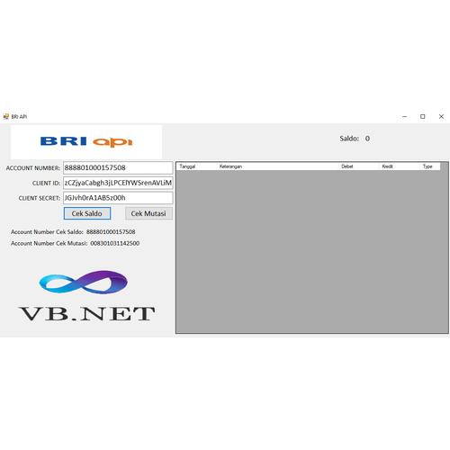 Jual source code VB. Net API BRI (Cek Saldo & Mutasi Saldo) - Kota Pontianak - Ngoding Yuk Shop ...