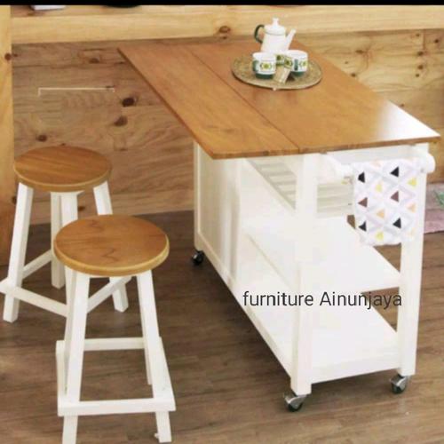 Jual meja dapur serbaguna/meja dorong troli lipat + 2 kursi - meja ...