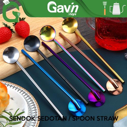 Jual Sendok Sedotan Stainless Straw Spoon Sendok Aduk Minuman Cocktail ...