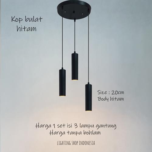 Jual Lampu gantung sorot 3in1 minimalis meja makan void bulat panjang - Kop bulat, Body hitam ...