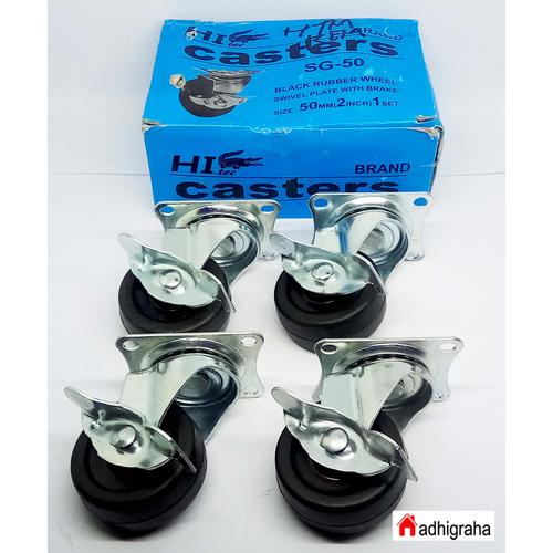 Jual 4pcs roda gepeng karet hitam rem 2” casters hitec flat hidup ...