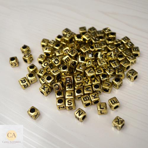 Jual Manik-manik / DIY / Mote Abjad / Manik Dadu Huruf Warna - Gold ...