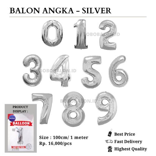 Jual Balon Foil Angka Silver Jumbo 100 cm / Balon Angka (0-9) - Angka 5 ...