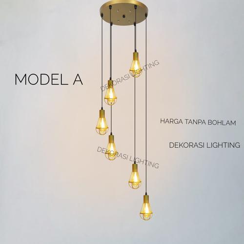 Jual lampu gantung void gold 6in1 minimalis kop base dekor - Model B ...