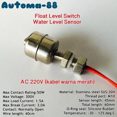 Jual Water level sensor air 45mm stainless AC-DC 220V Float switch ...