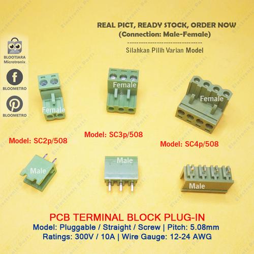 Jual Plugable Straight Connector Terminal Block PCB 2 / 3 / 4 Pin Lurus ...