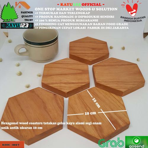 Jual Hexagonal wood coasters tatakan gelas kayu alami segi enam unik ...