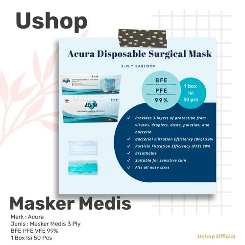 Jual Masker Medis Acura Disposable Surgical Mask 3-Ply Earloop_masker ...