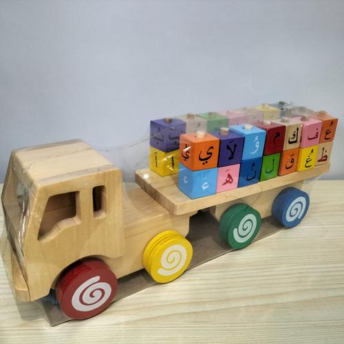 Jual mainan kayu anak edukasi edukatif truk hijaiyah iqro balok warna ...