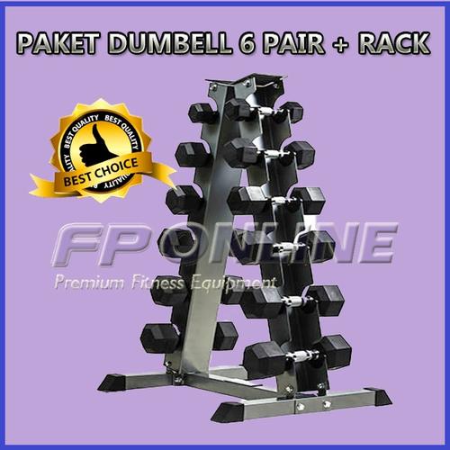 Jual PAKET DUMBELL HEXA 6 PAIRS + VERTICAL RACK 6 PAIRS JUMBO SIZE ...