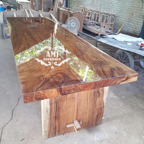 Jual meja makan murah kayu utuh trembesi suar 350x100x8cm coating resin ...