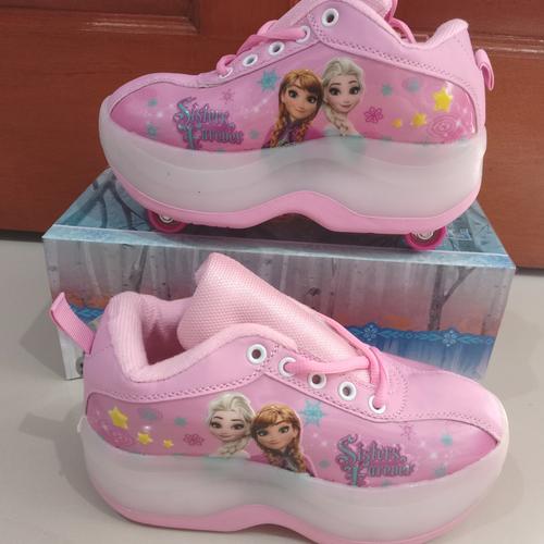 Jual sepatu roda 4 anak perempuan/ karakter Frozen pink original 28-36 ...